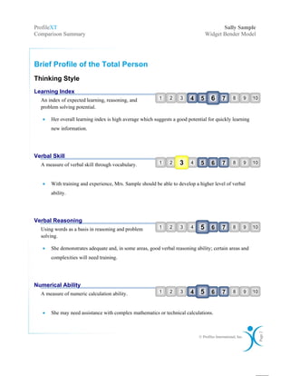 Profile Xt Comparison Summary | PDF