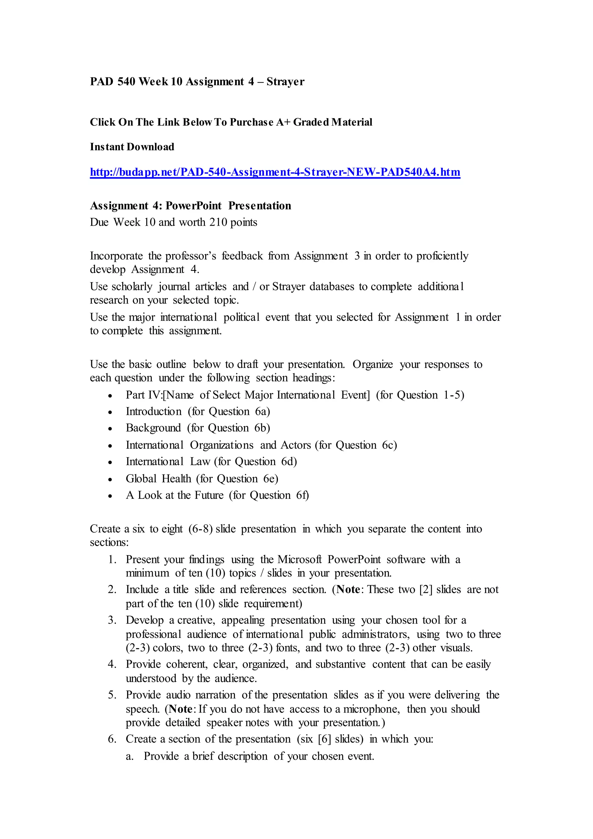 Pad 540 week 10 assignment 4 strayer | PDF