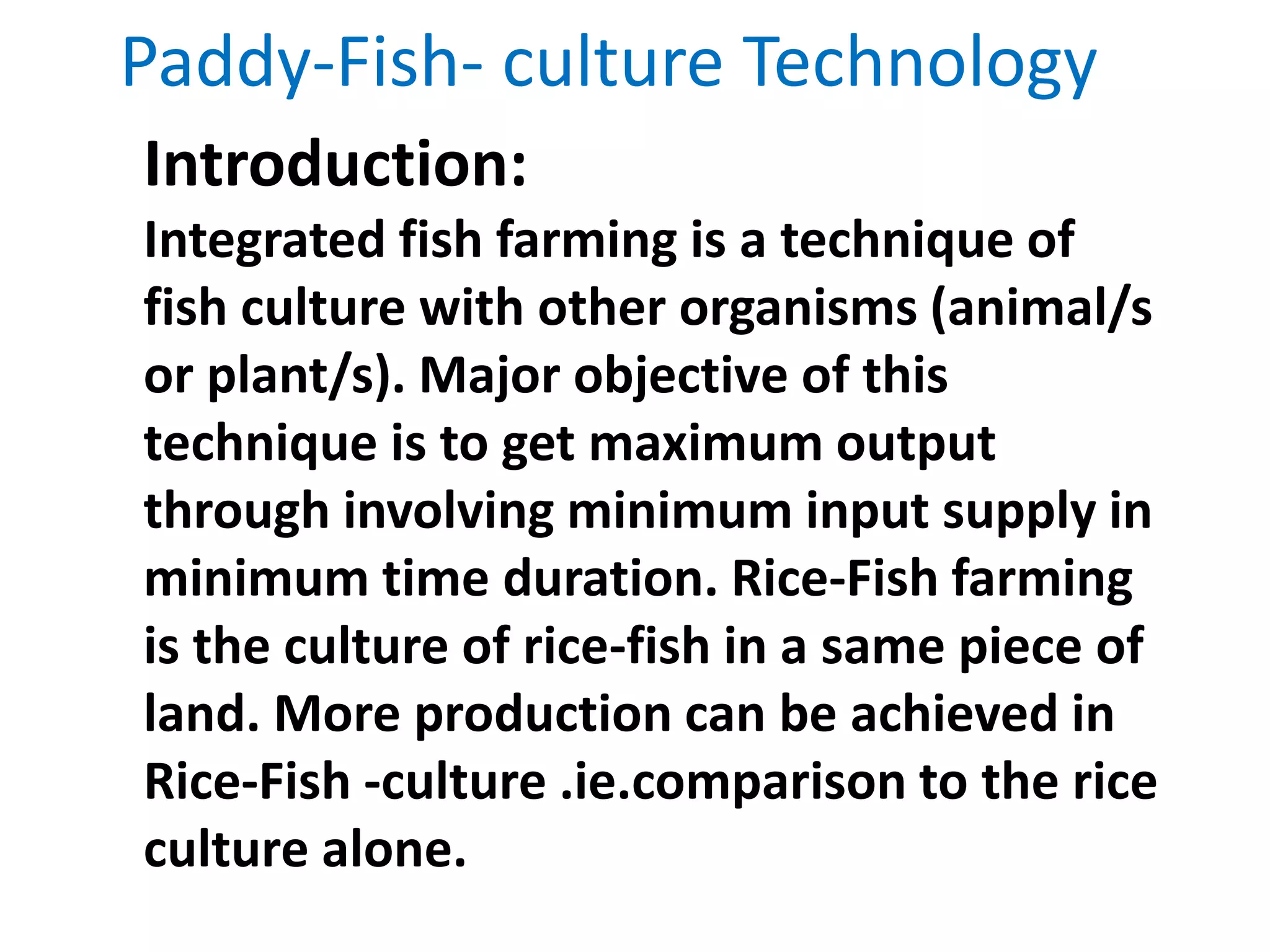 Paddy cum- fish culture | PPTX
