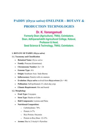 Paddy oneliner - Botany and production technologies.pdf