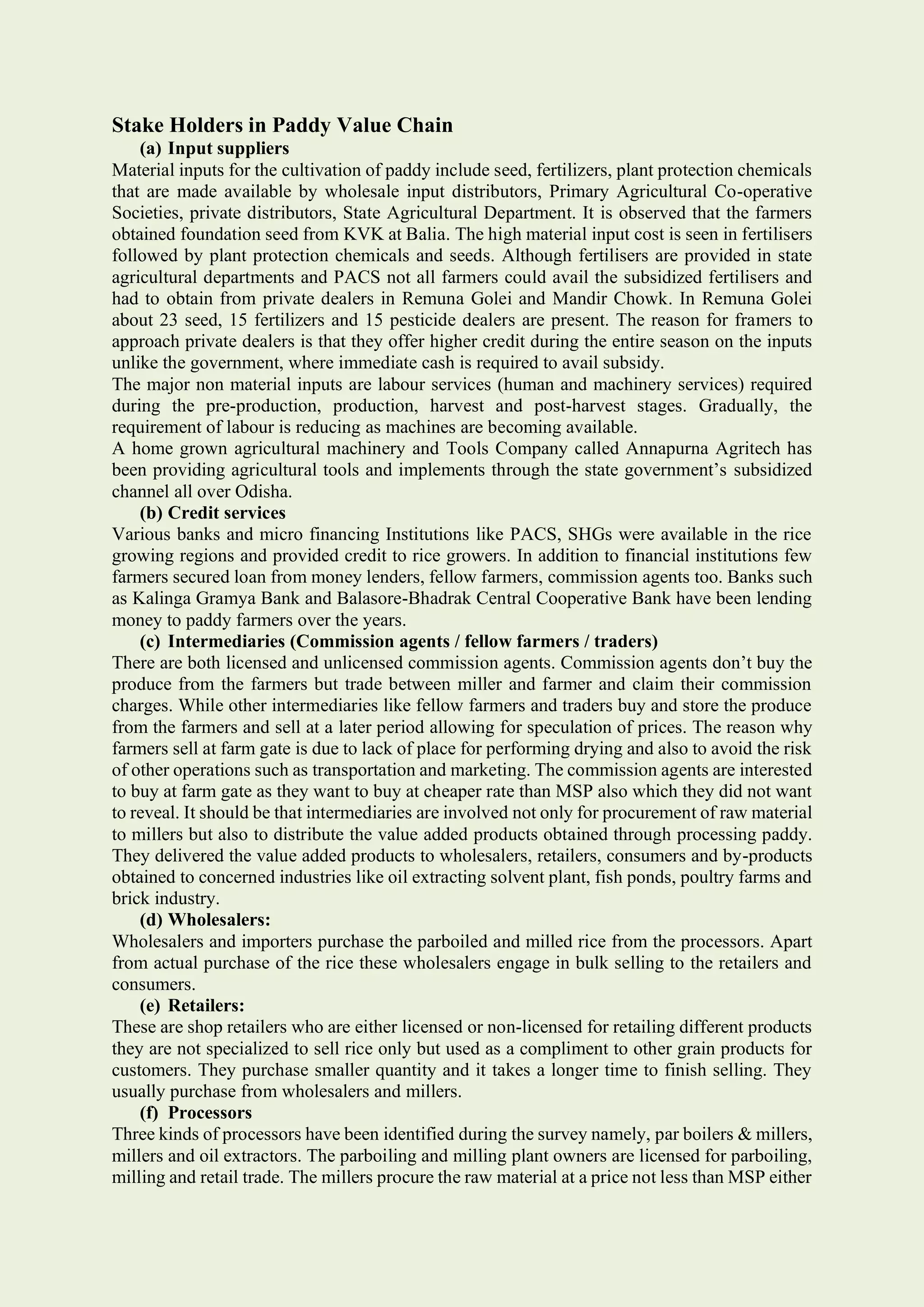 Paddy Value Chain in Balasore | PDF