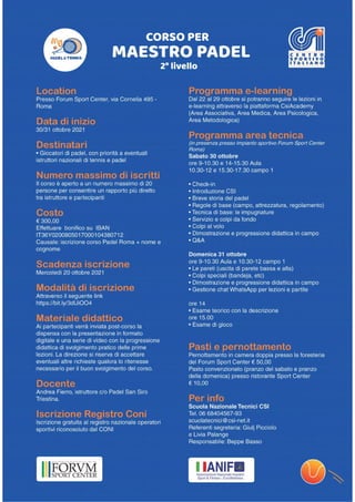 Corso per Maestro di Padel - 2° livello | PDF