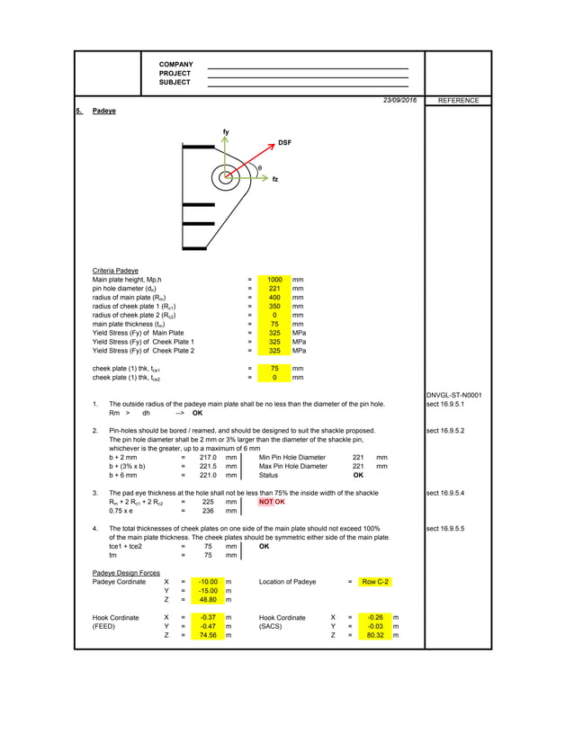 Padeye calculation example