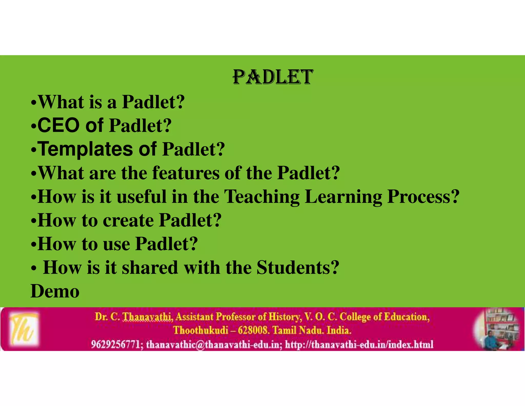 Padlet in teaching and learning Dr.C.Thanavathi | PDF