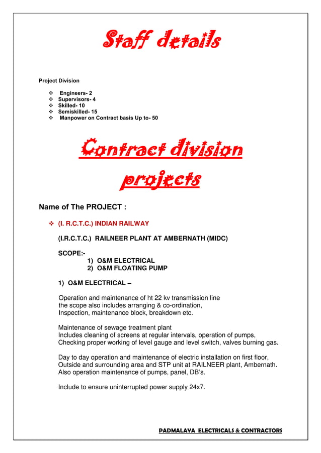 Padmalaya electricals & contractors profile | PDF