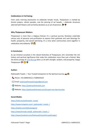 Padmavathi Travels Thaipoosam Festival Celebration of Devotion and History | PDF