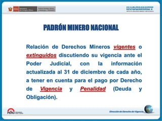 Padrón Minero, Caducidades, Administración de derecho de Vigencia | PPTX