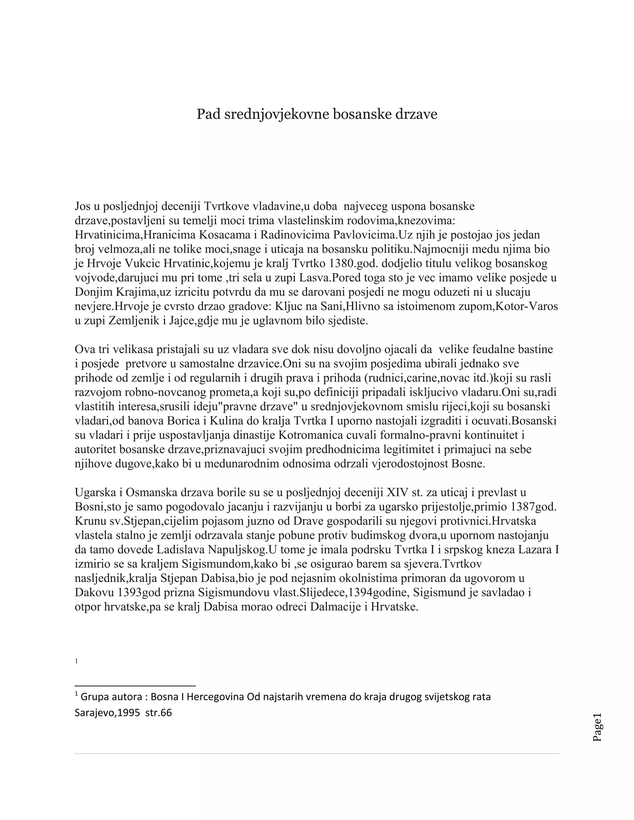 Pad srednjovjekovne bosanske drzave istorija | DOC