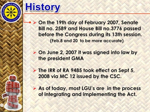 REPUBLIC ACT 9485 - ANTI-RED TAPE ACT OF 2007 (SIMPLIFIED) | PPTX