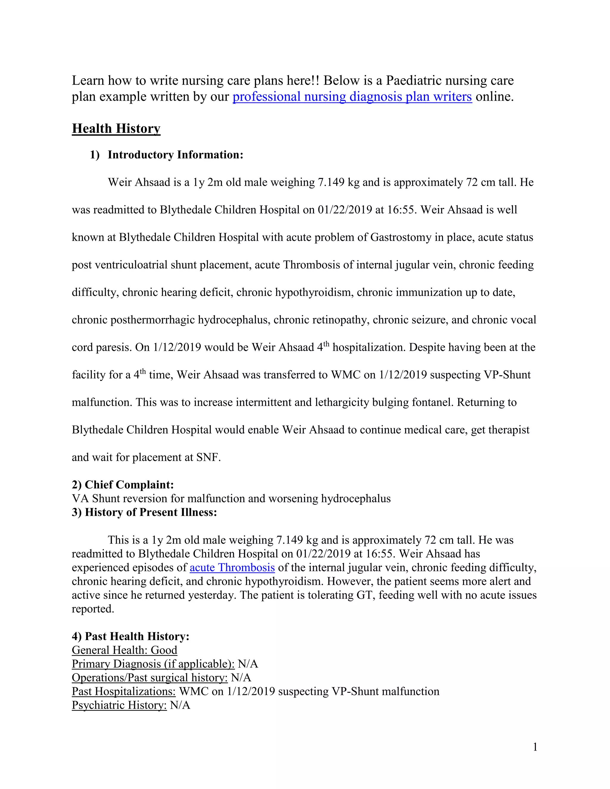 Paediatric nursing care plan example | PDF