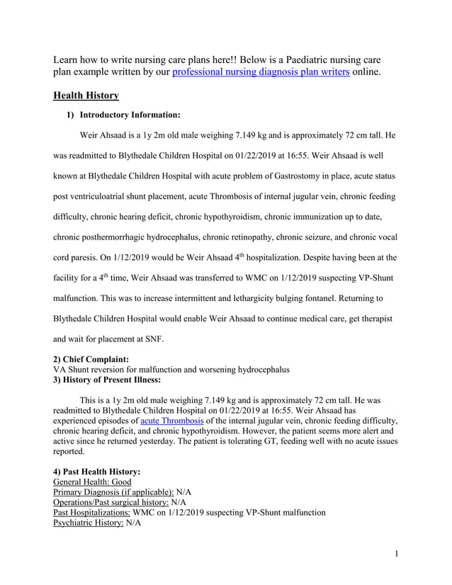 Paediatric nursing care plan example | PDF