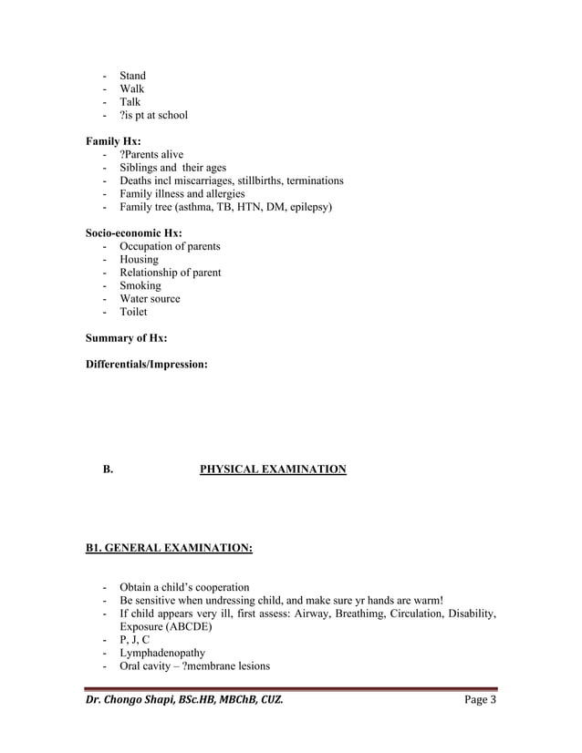 Paediatrics Clerking Sheet- Shapi.pdf | Pregnancy | Reproductive Health