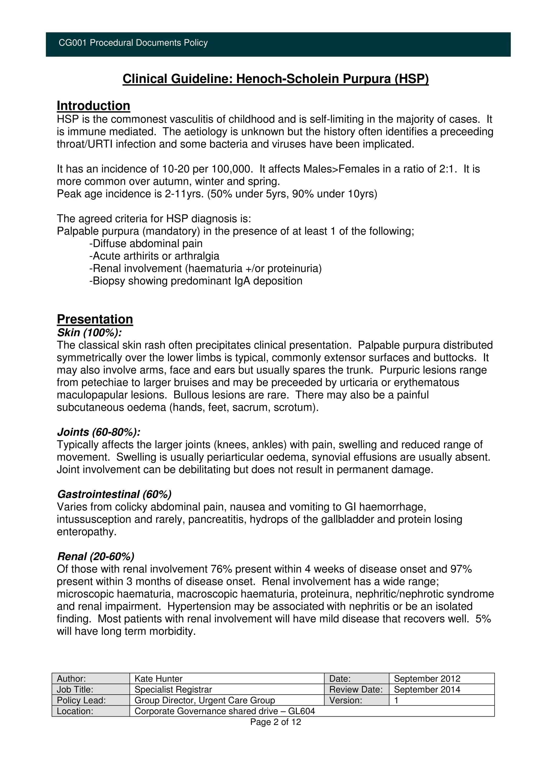 Paeds henoch schonlein purpura guideline | PDF