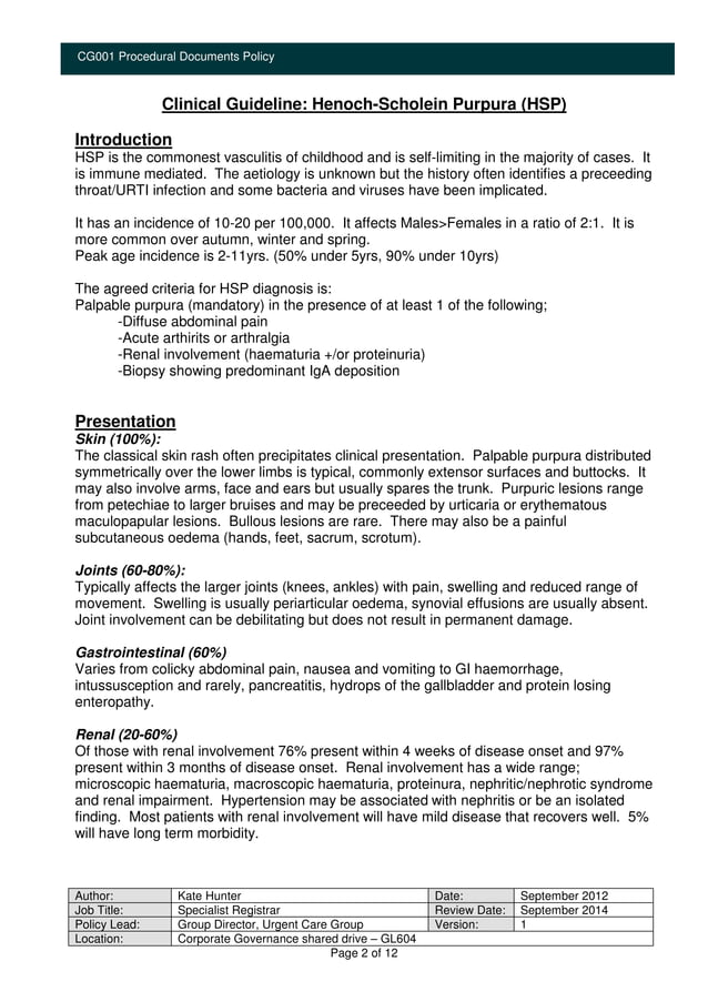 Paeds henoch schonlein purpura guideline | PDF | Digestive Disorders ...