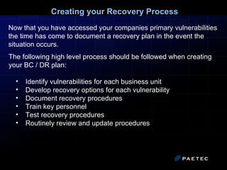 PAETEC Disaster Recovery & Business Continuity Solutions | PPT