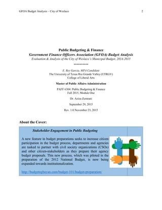 Government Finance Officers Association (GFOA) Budget Analysis | PDF