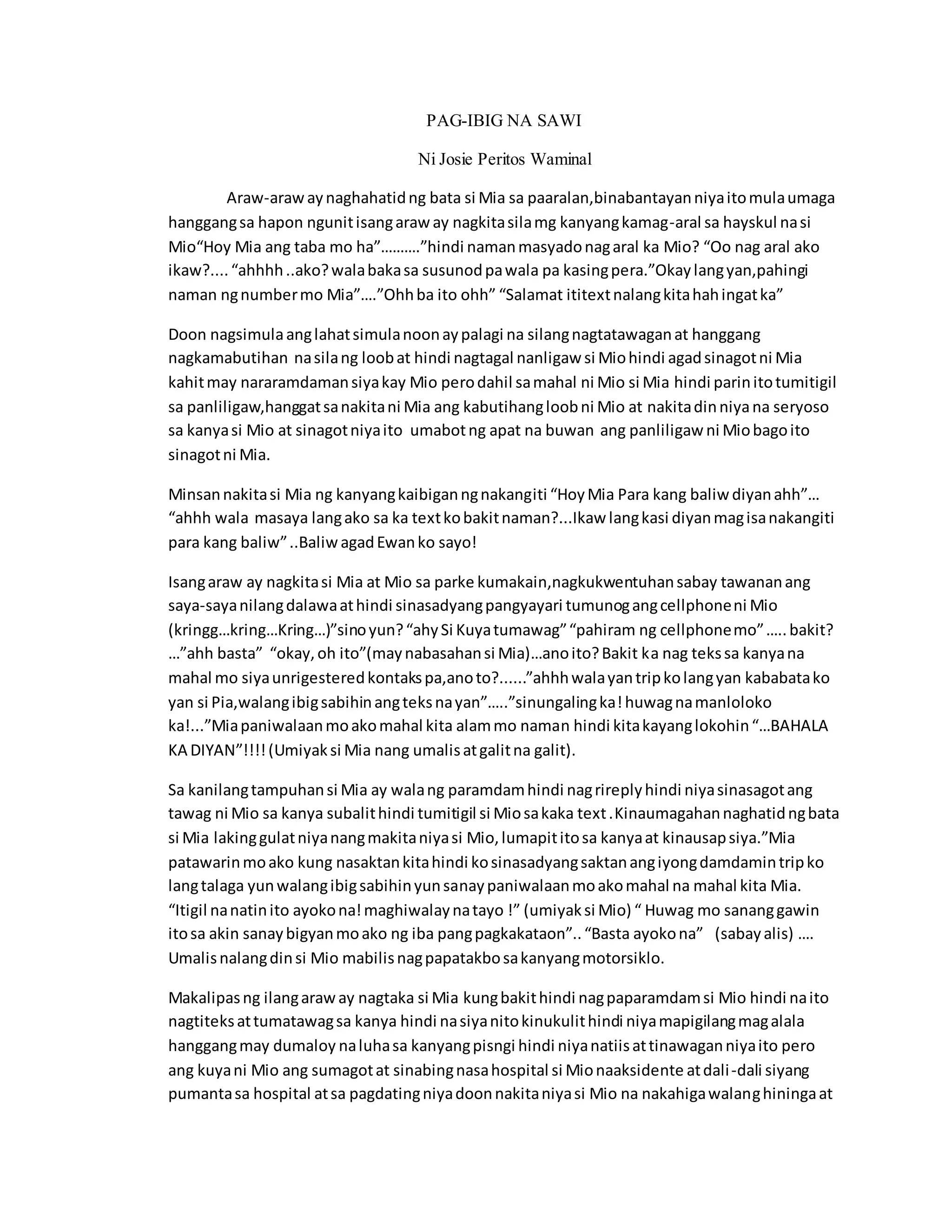 "Pag-ibig na Sawi" - Josie P. Waminal | DOCX