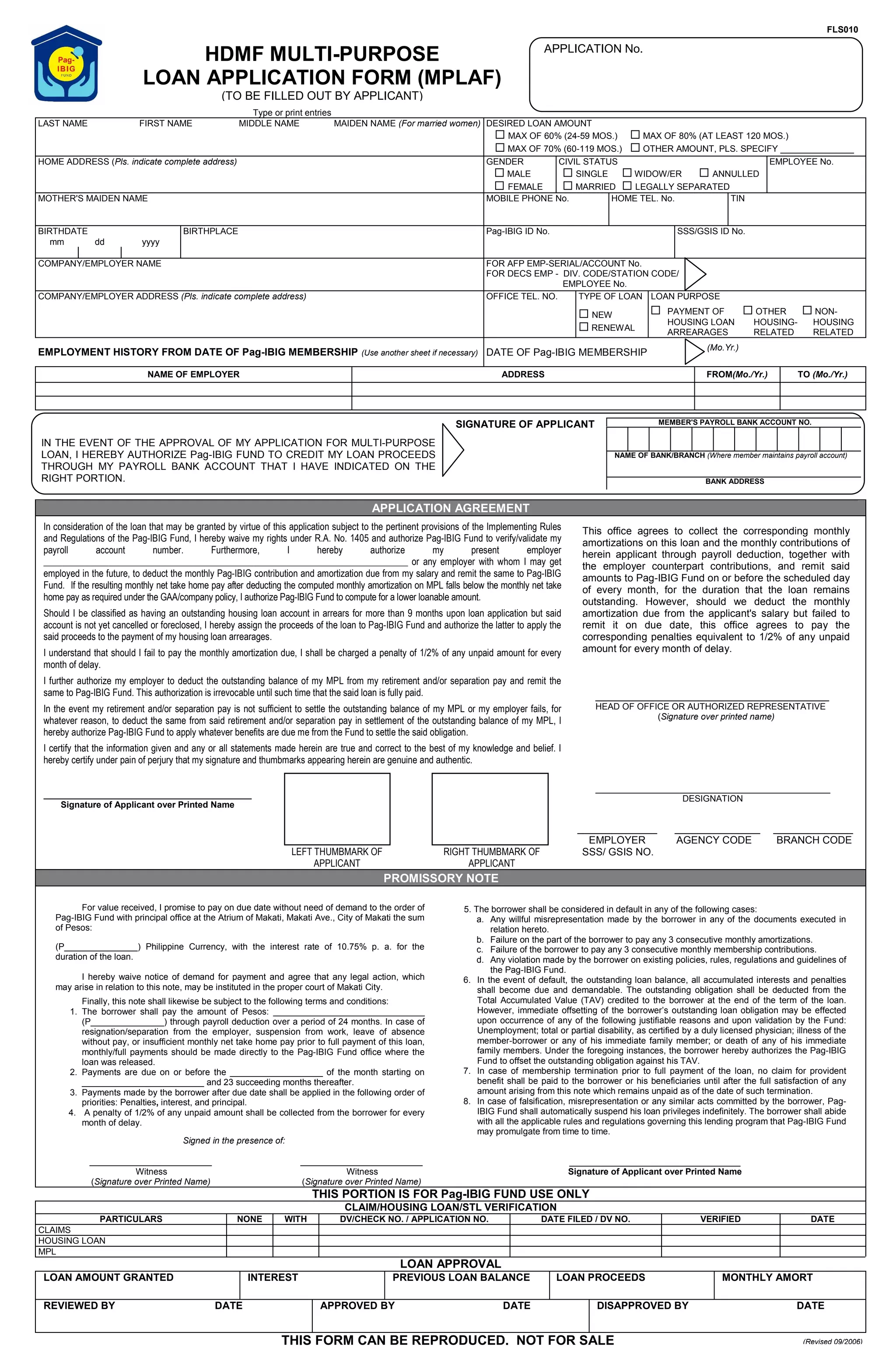 Pag ibig - hdmf application form aug 09 092809 | PDF