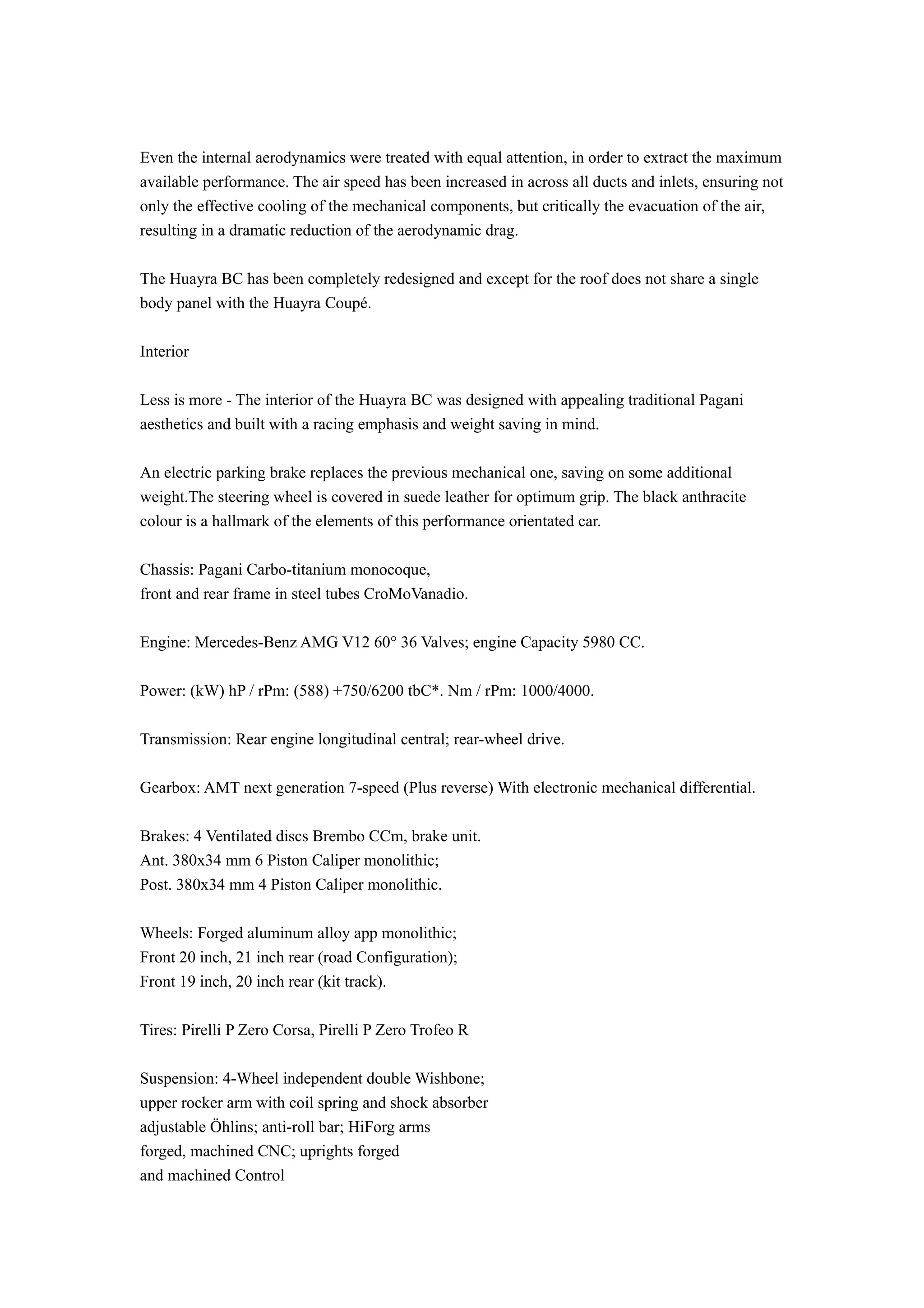 Pagani Huayra BC Press Release | DOC