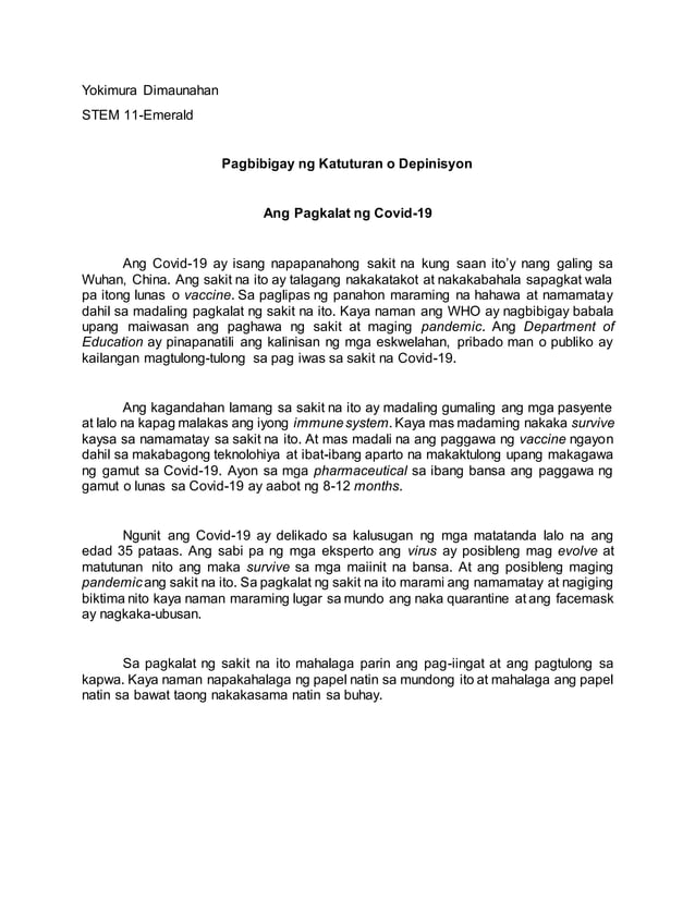Pagbibigay ng Katuturan o Depinisyon, Paghahambing at Pagtutulad, Pag ...