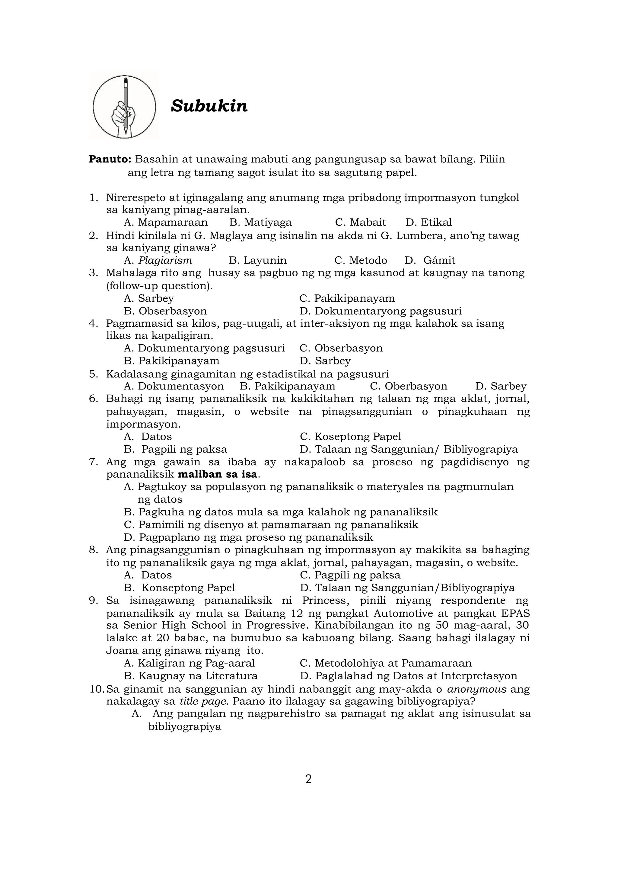 Proseso sa Pagsulat ng Pananaliksik | PDF