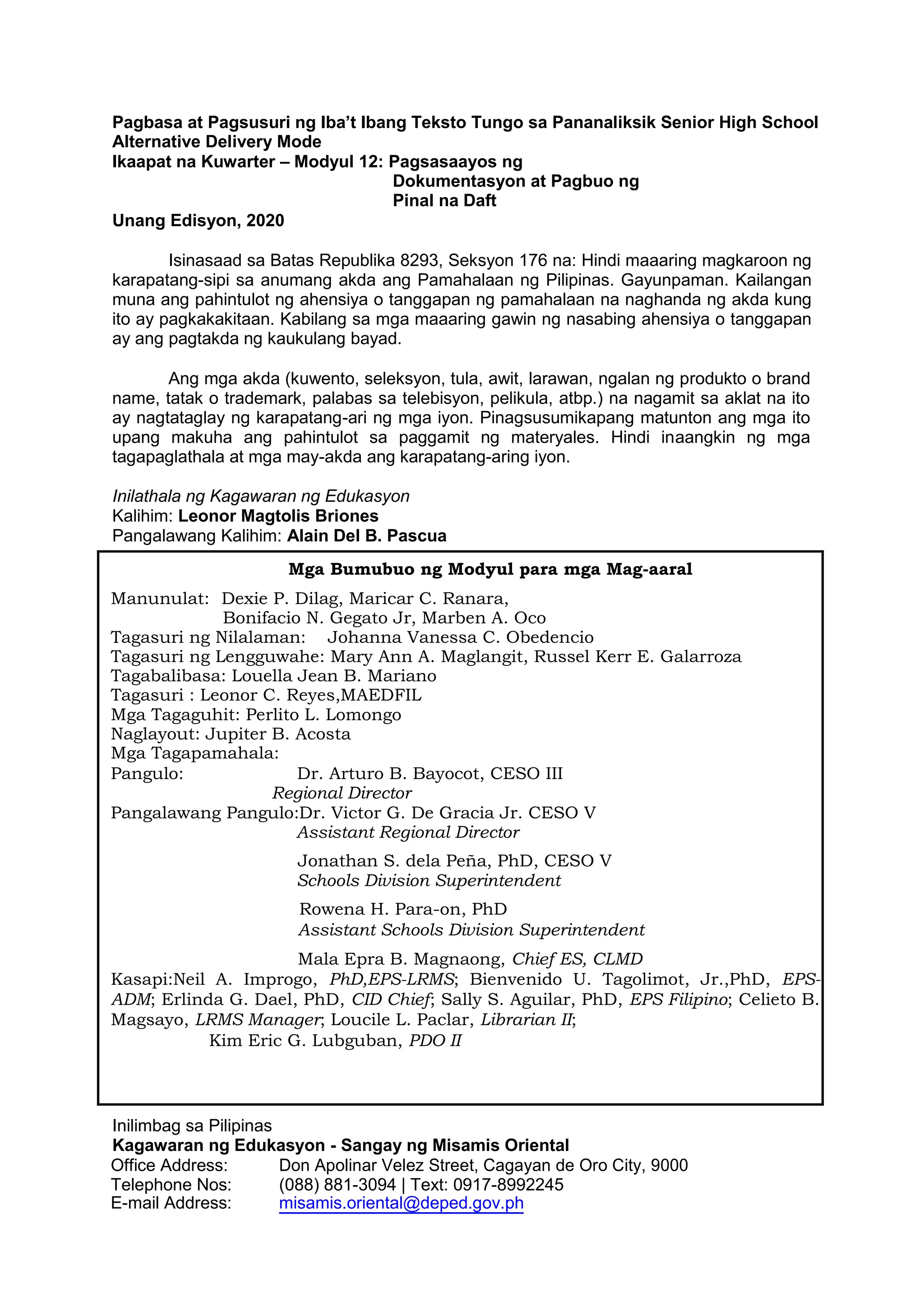 Pagbasa11_Q4_Mod12_Pagsasaayos-ng-Dokumentasyon.doc