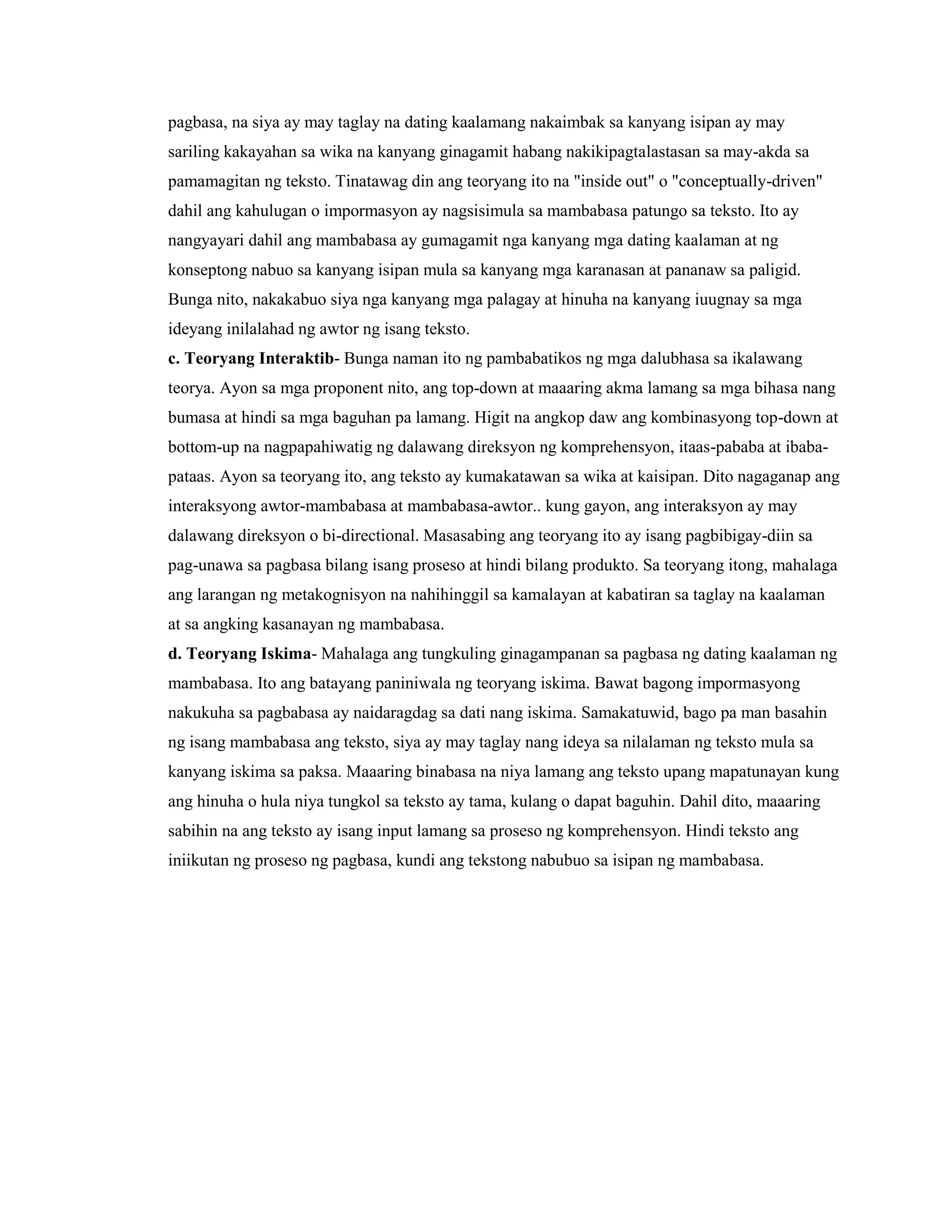 Pagbasa at pagsulat tungo sa akademikong filipino | DOCX