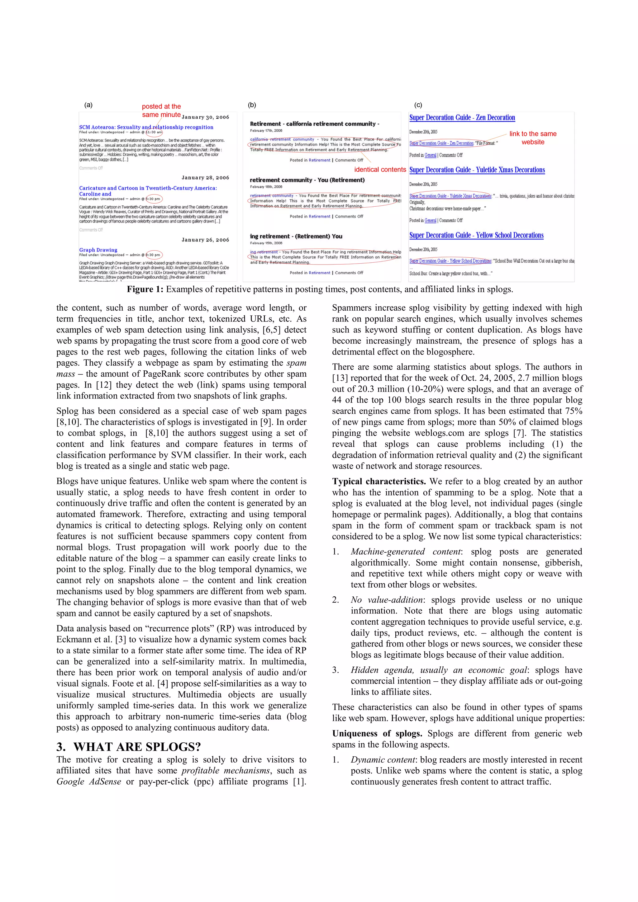 Page 1 Splog Detection Using Self-similarity Analysis on Blog Temporal Dynamics | PDF