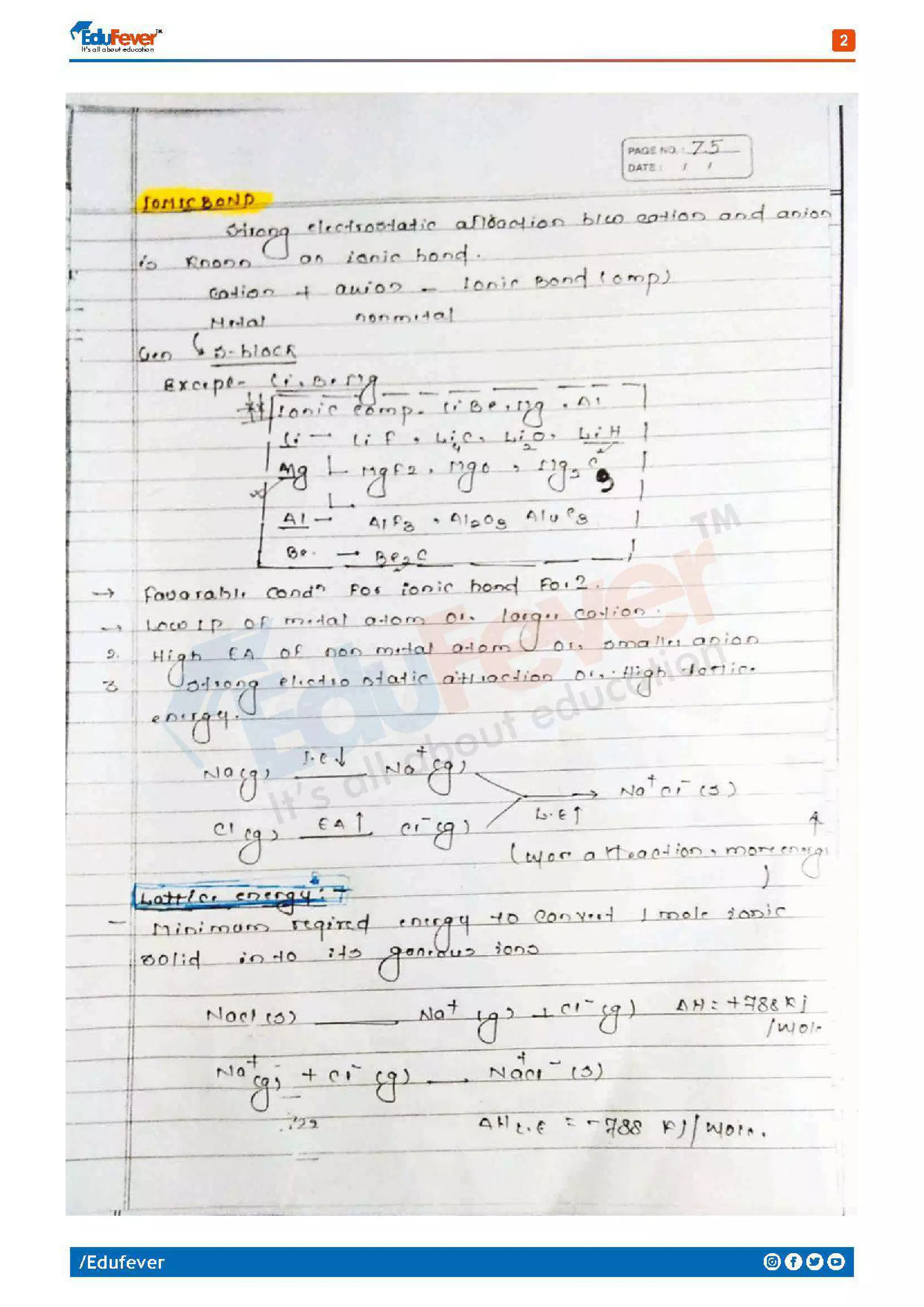 Ionic Bond - Chemistry Handwritten Notes | PDF