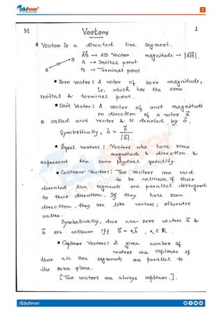 Vectors - Mathematics Handwritten Notes | PDF
