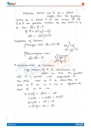 Vectors - Mathematics Handwritten Notes | PDF