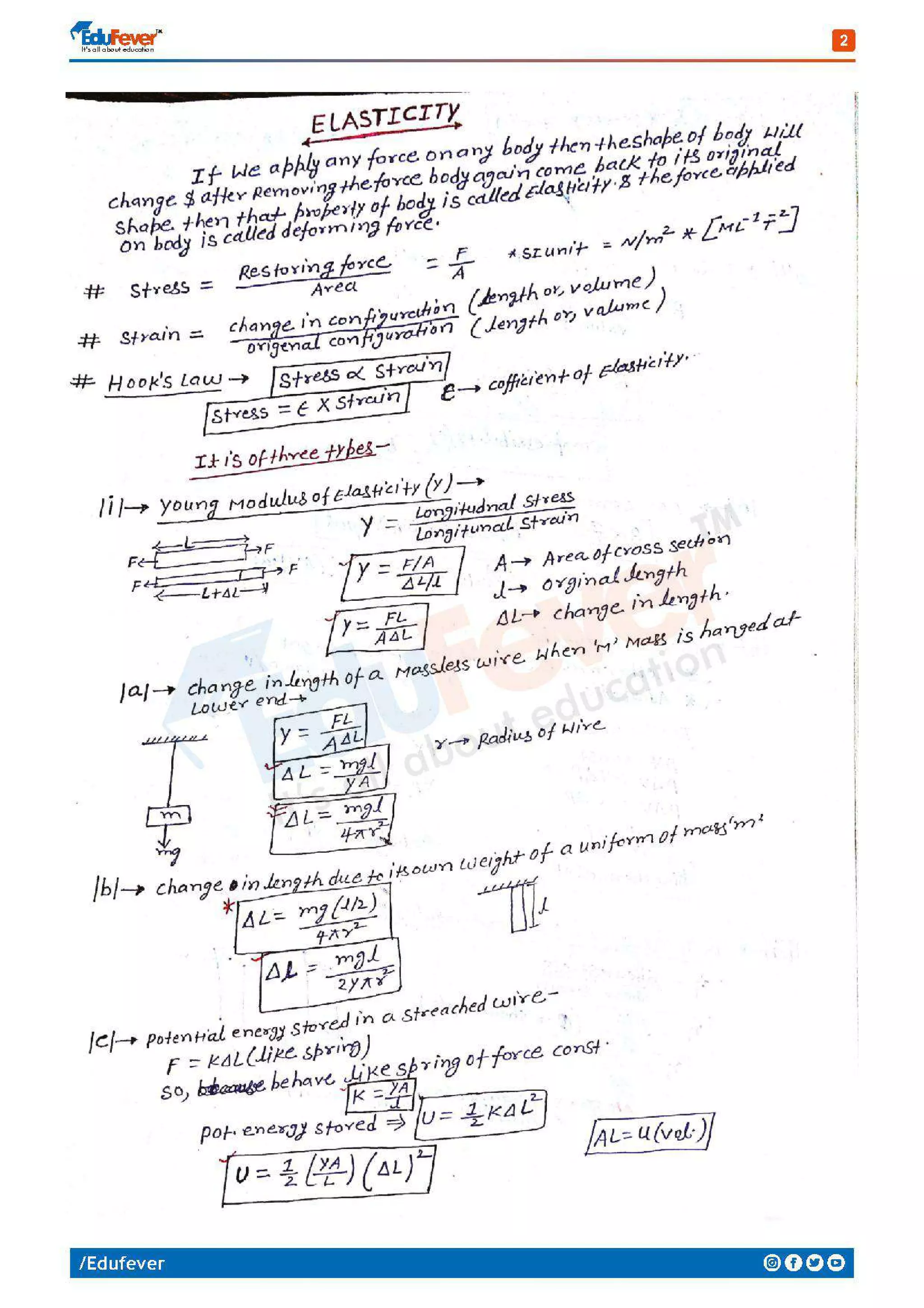 Elasticity and Surface Tension - Physics Handwritten Notes | PDF