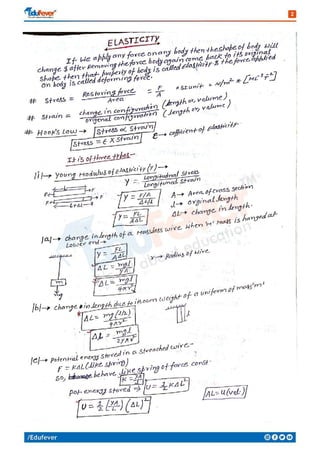Elasticity and Surface Tension - Physics Handwritten Notes | PDF