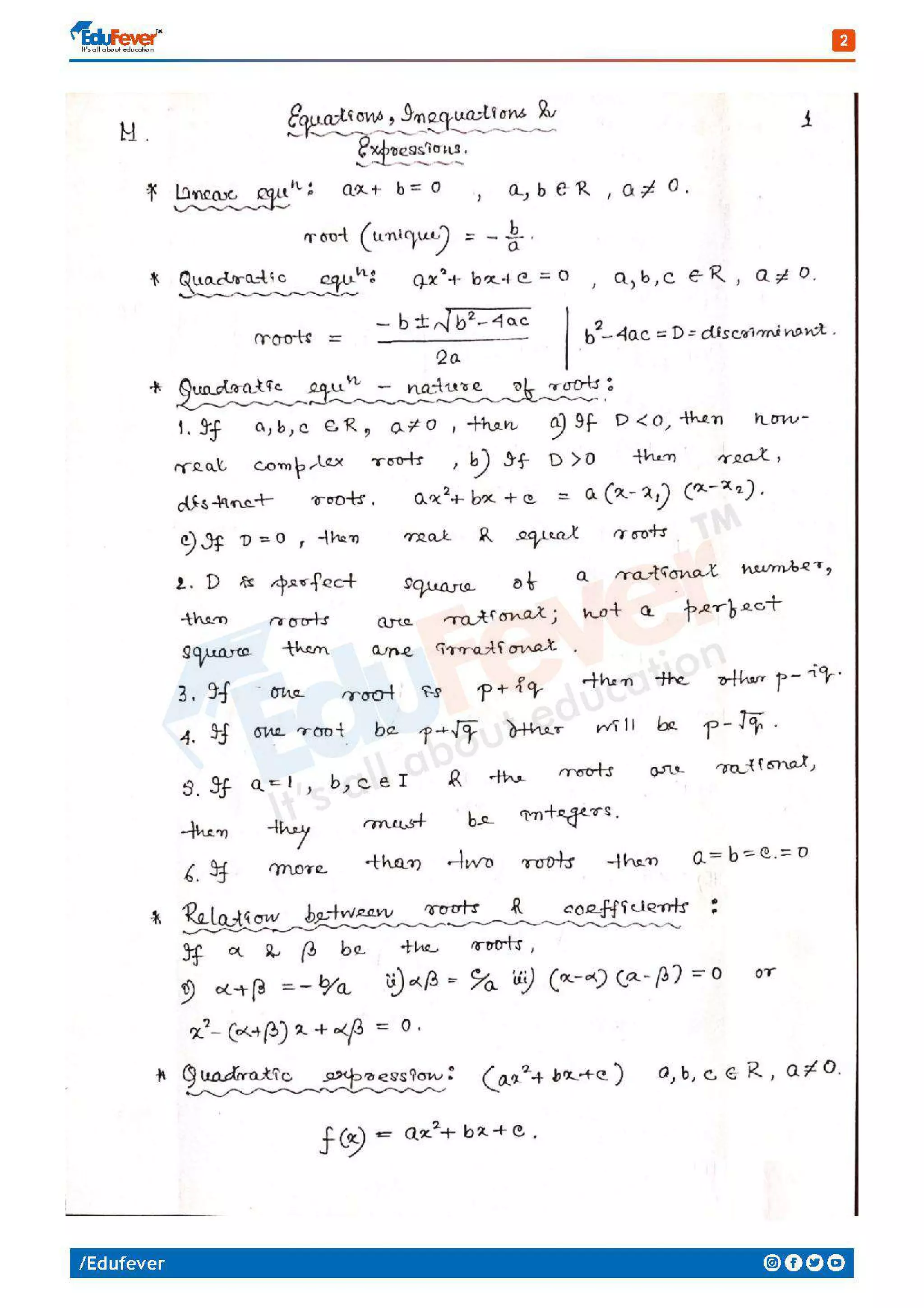 Theory of Equations - Mathematics Handwritten Notes | PDF