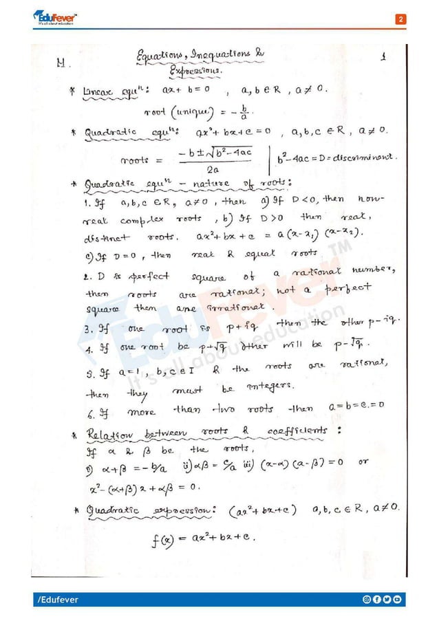 Theory of Equations - Mathematics Handwritten Notes | PDF