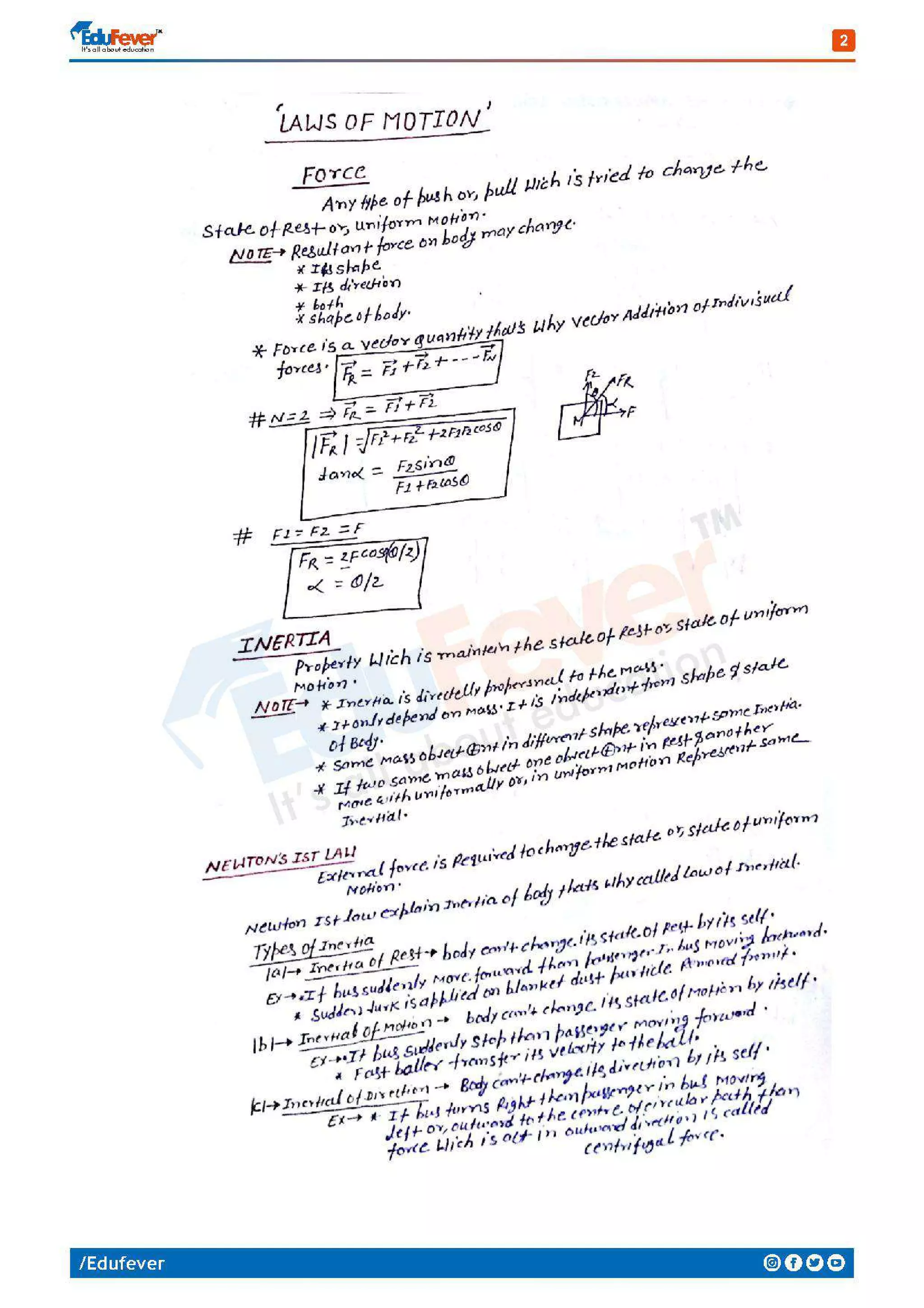 Laws of Motion 1 - Physics Handwritten Notes | PDF