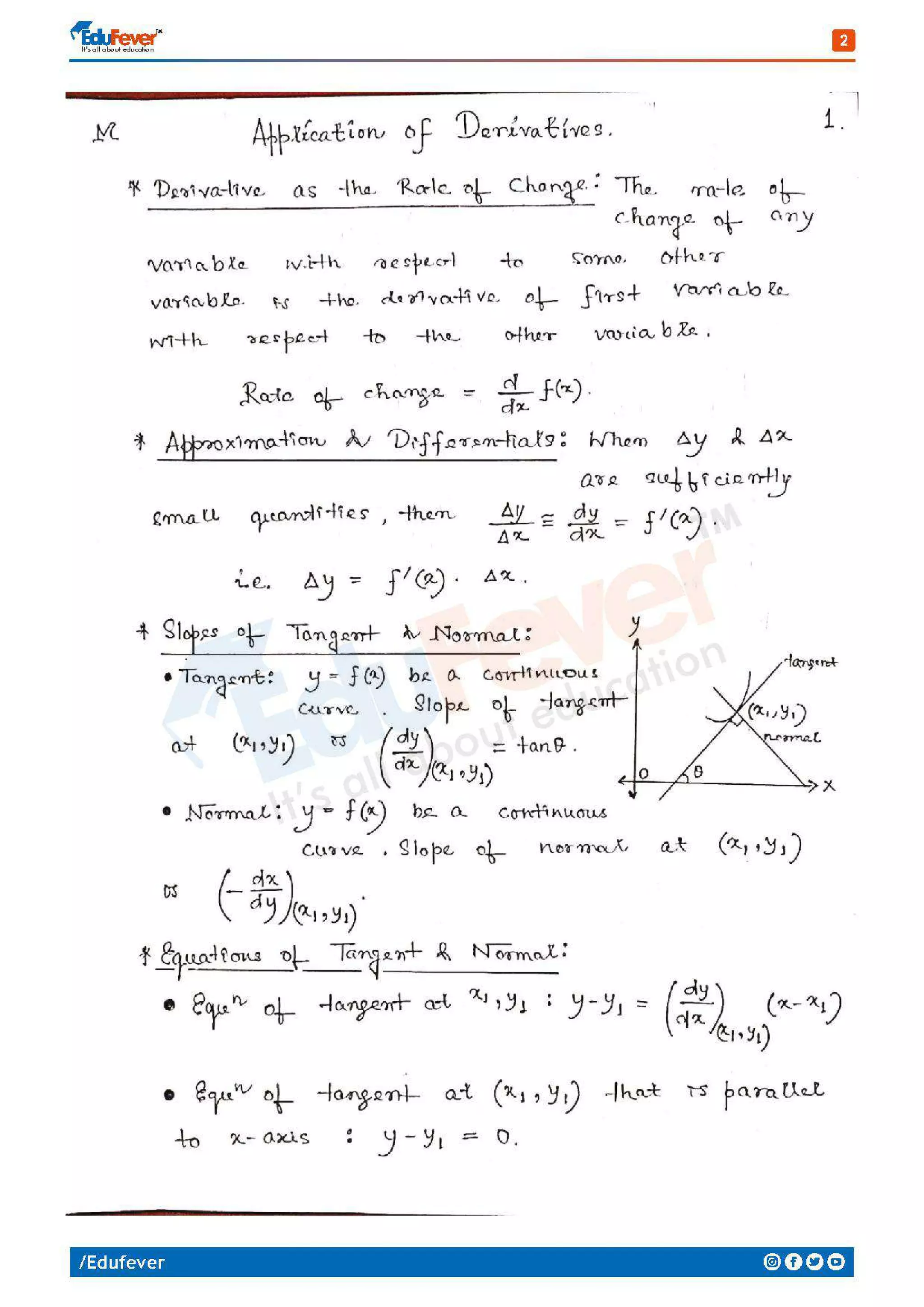 Application of Derivatives - Mathematics Handwritten Notes | PDF