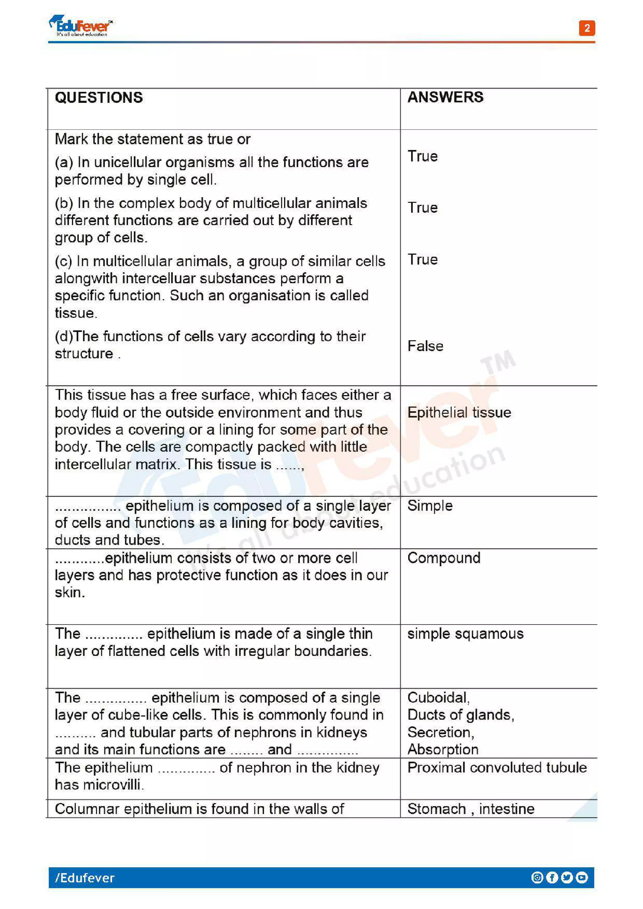Structural Organisation in Animals - Biology Revision Notes | PDF