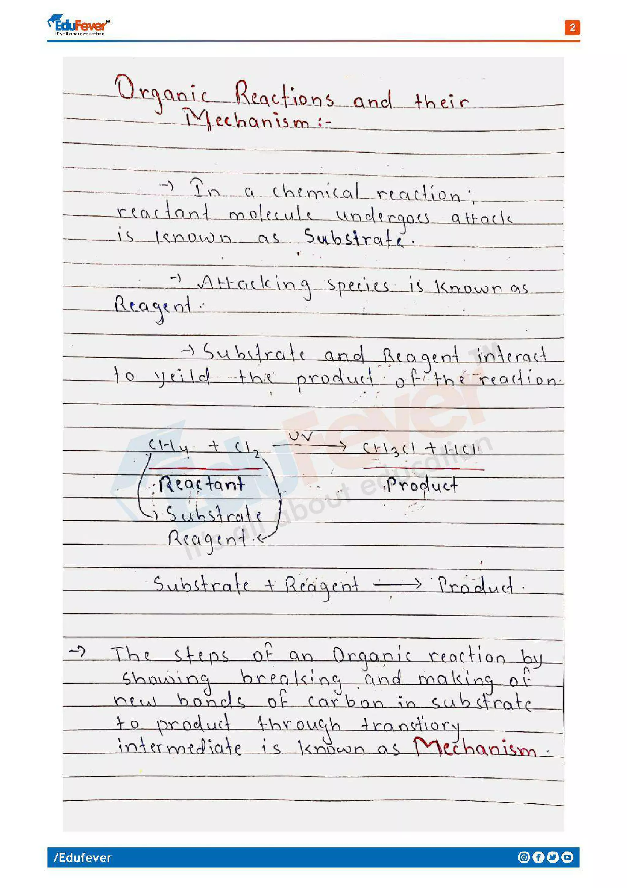 Organic Reaction & their Mechanism 1 - Chemistry Handwritten Notes | PDF