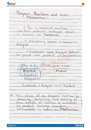 Organic Reaction & their Mechanism 1 - Chemistry Handwritten Notes | PDF