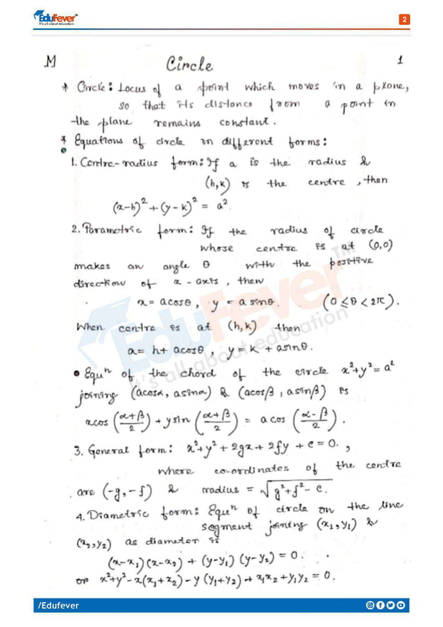 Circle - Mathematics Handwritten Notes | PDF