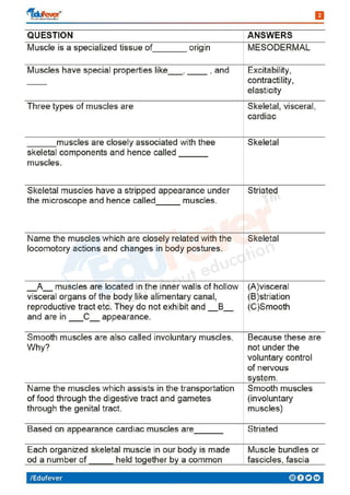 Locomotion and Movement (Muscles) - Biology Revision Notes | PDF