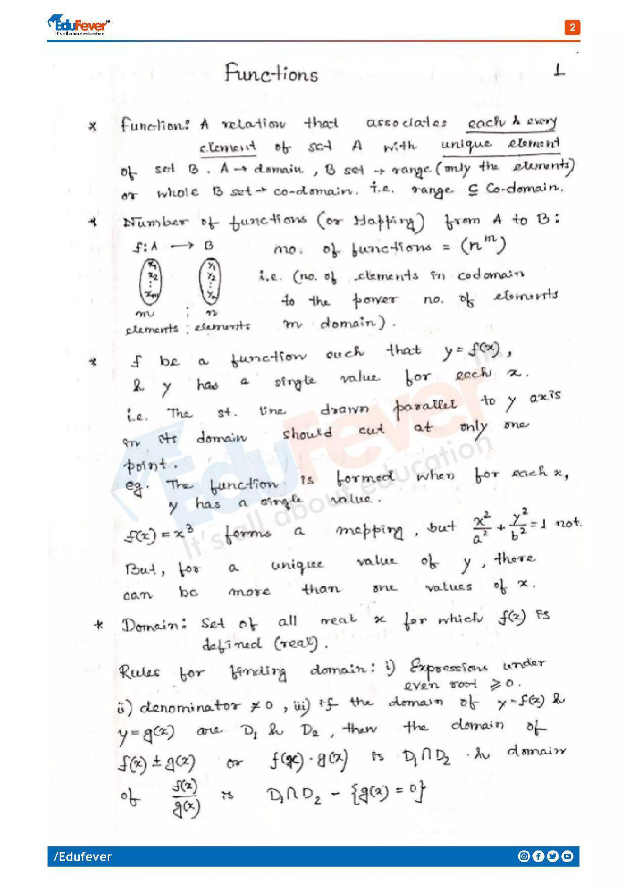 Functions - Mathematics Handwritten Notes | PDF