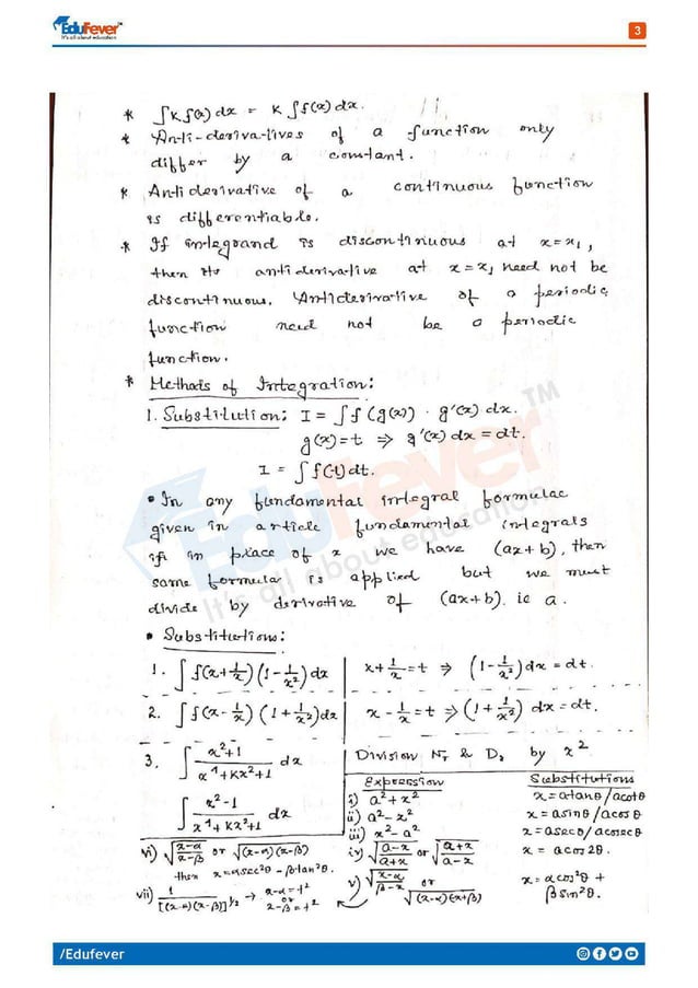 Indefinite Integration - Mathematics Handwritten Notes | PDF