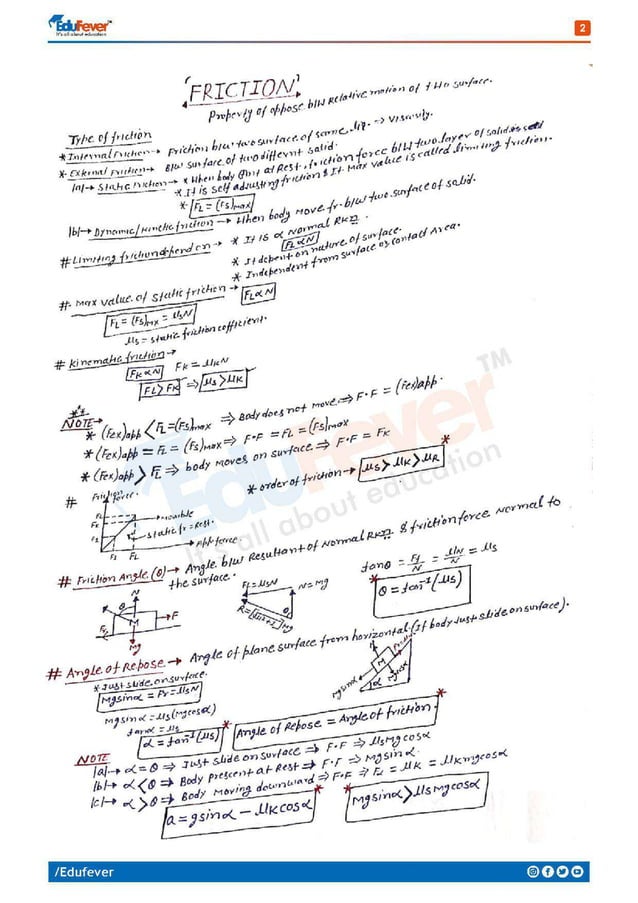 Friction - Physics Handwritten Notes | PDF