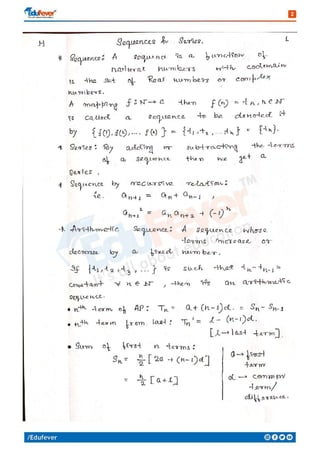 Sequence and Series - Mathematics Handwritten Notes | PDF