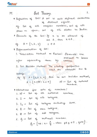Set Theory - Mathematics Handwritten Notes | PDF