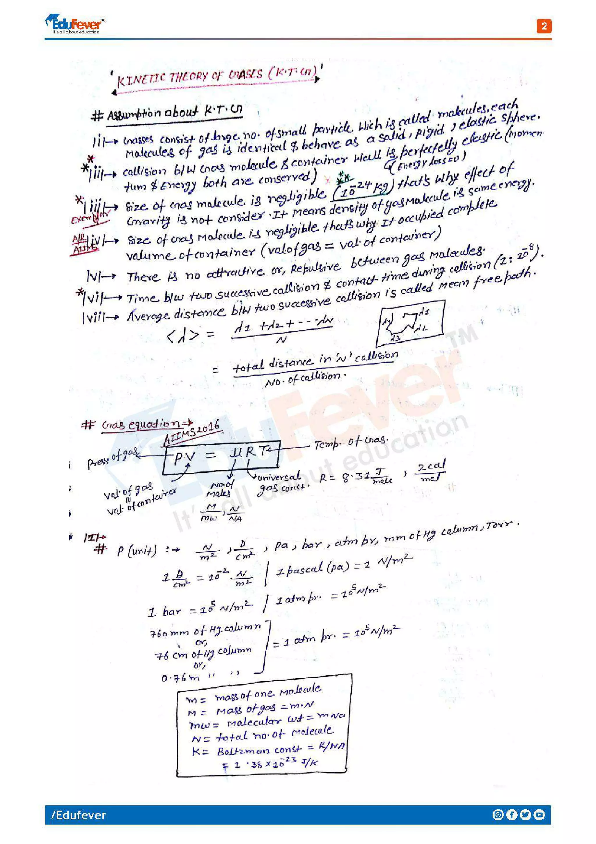 Kinetic Theory of Gases - Physics Handwritten Notes | PDF