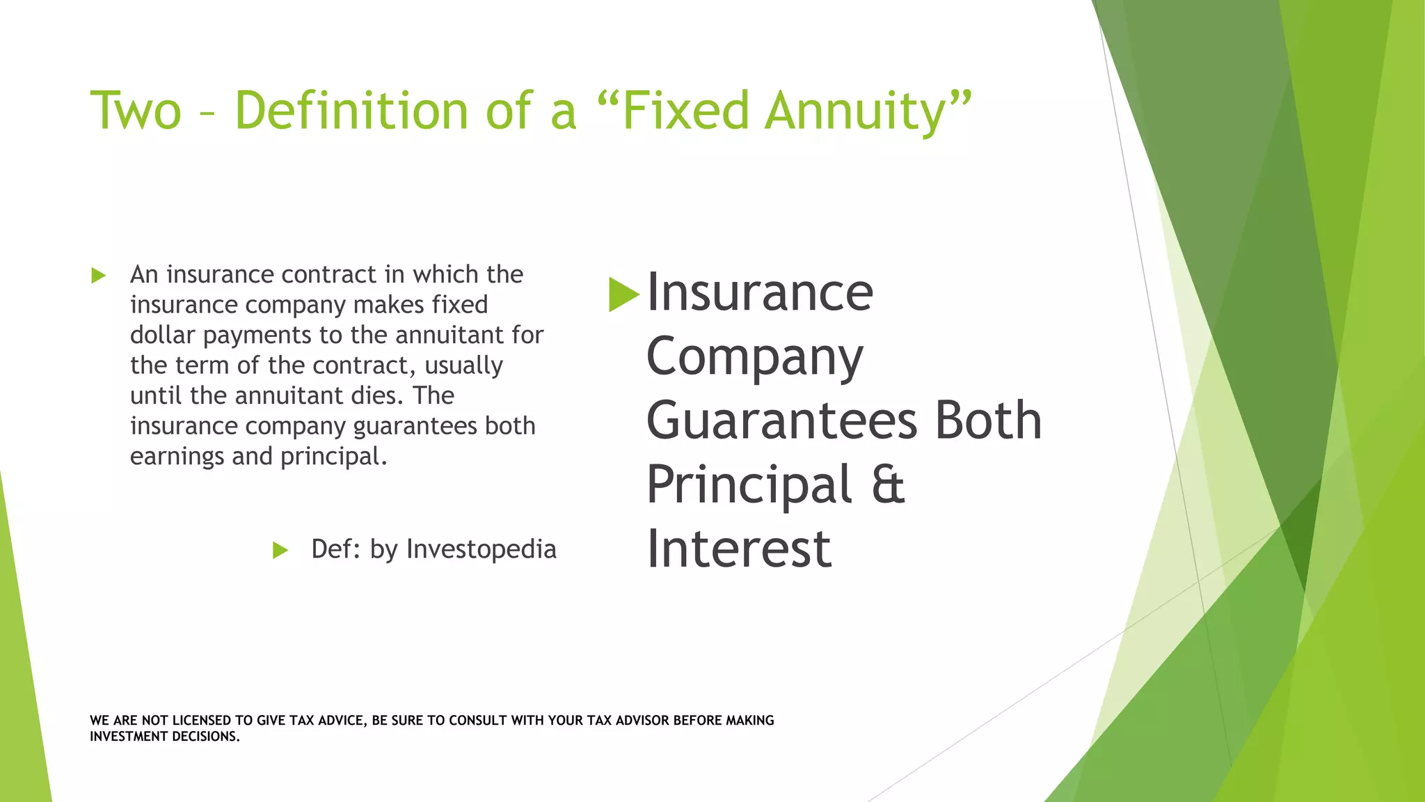Definition of a Deferred, Fixed Annuity | PPT