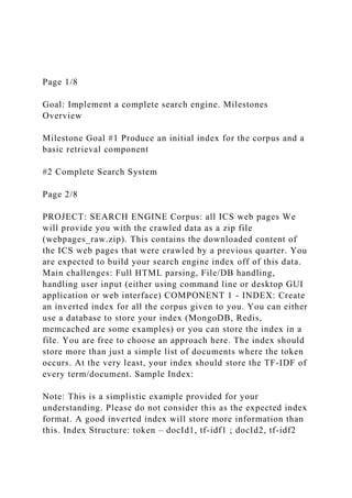 Page 18Goal Implement a complete search engine. Milestones.docx | Web ...
